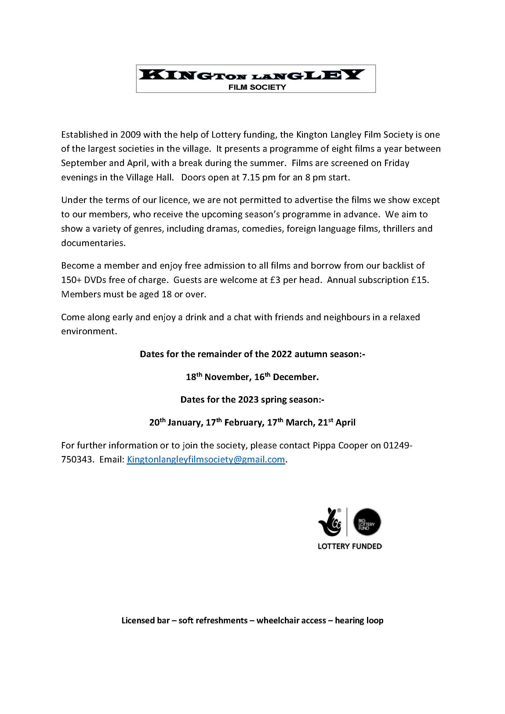 Kington Langley Film Society – Kington Langley Village Hall